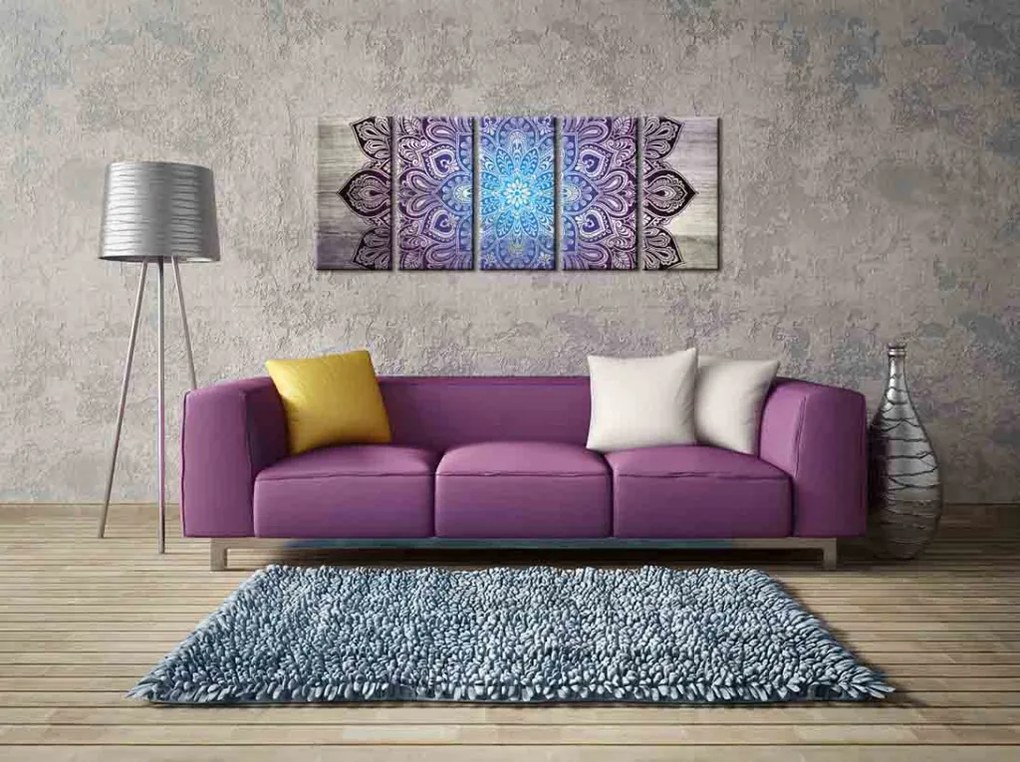 Obraz mandala na dřevě Purple Velikost (šířka x výška): 150x60 cm