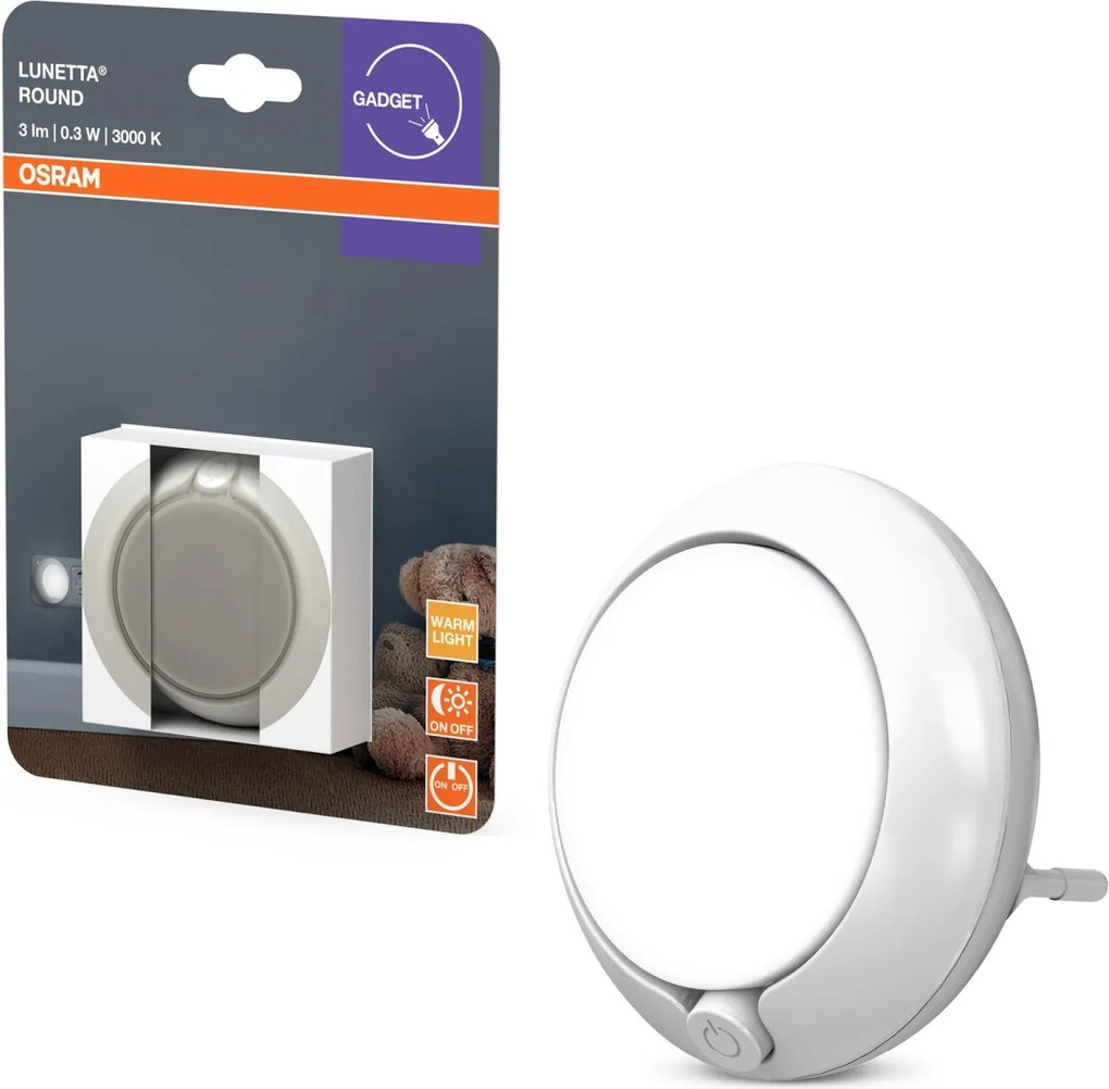 Osram LED noční světlo do zásuvky Lunetta ROUND White 0,3W 3lm 3000K