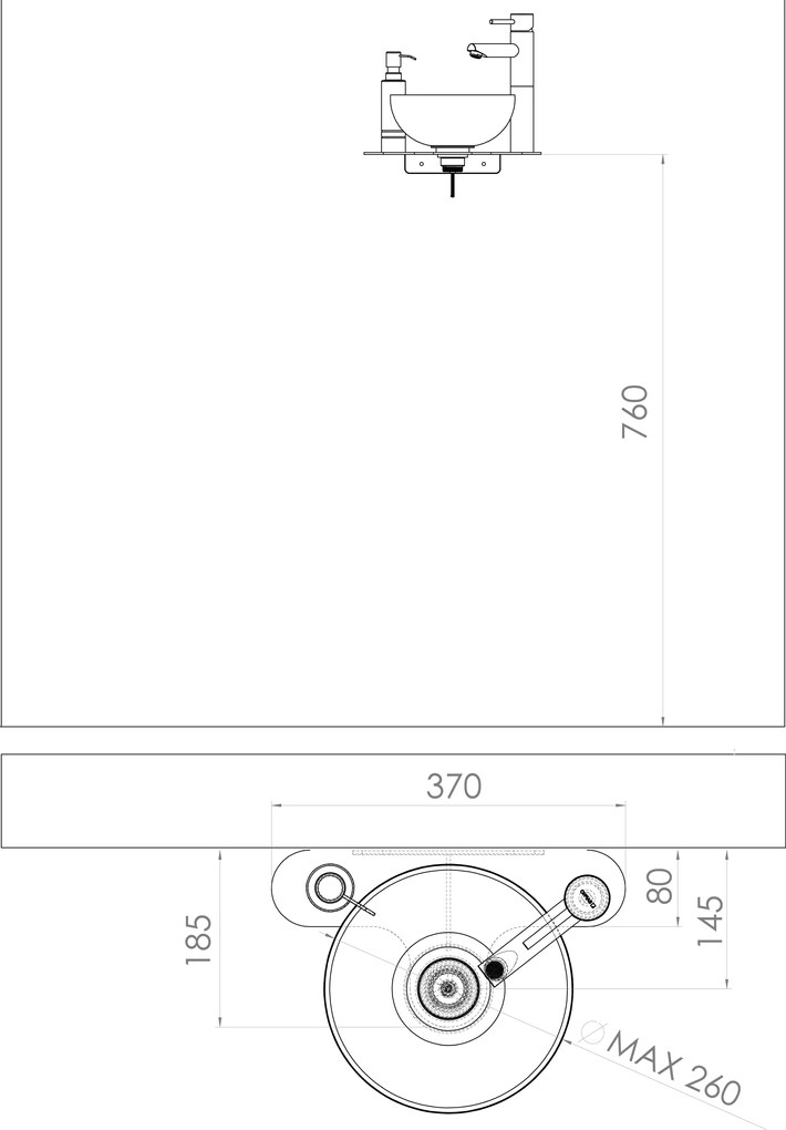 Sapho Sapho, TETRIS držák s umyvadlem na desku, stojanová baterie vpravo, černá mat, TZ427-01