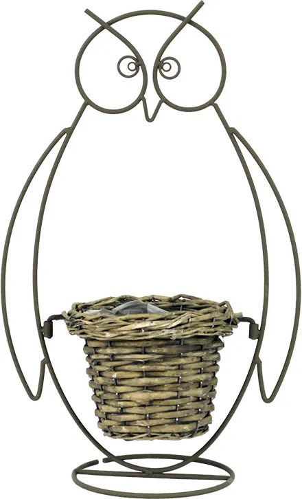 Proutěný košík v kovovém stojanu - tvar sova.