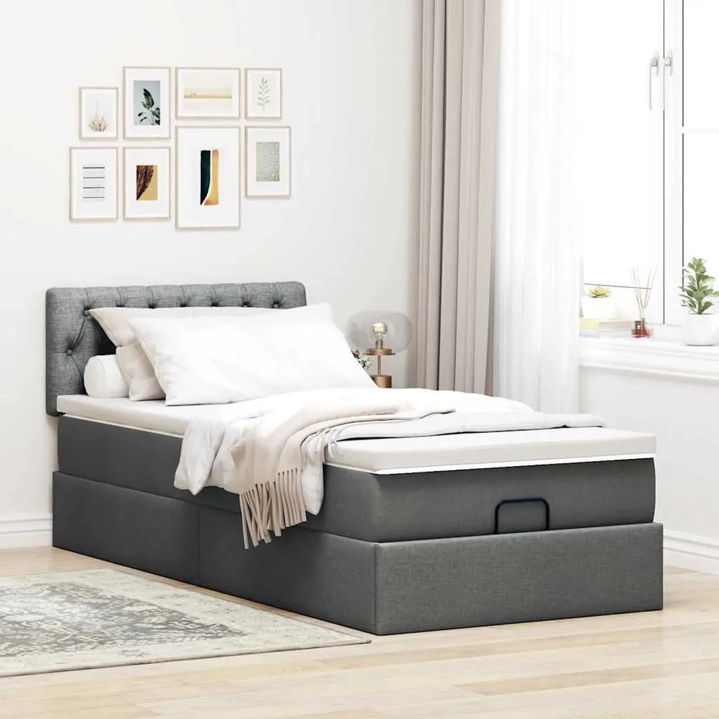 Osmanský rám postele s matrací tmavě šedá 90x190cm textil 3312354