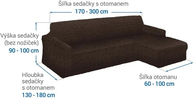 Bielastické potahy CRISTINA tabáková sedačka s otomanem vpravo (š. 170 - 300 cm)