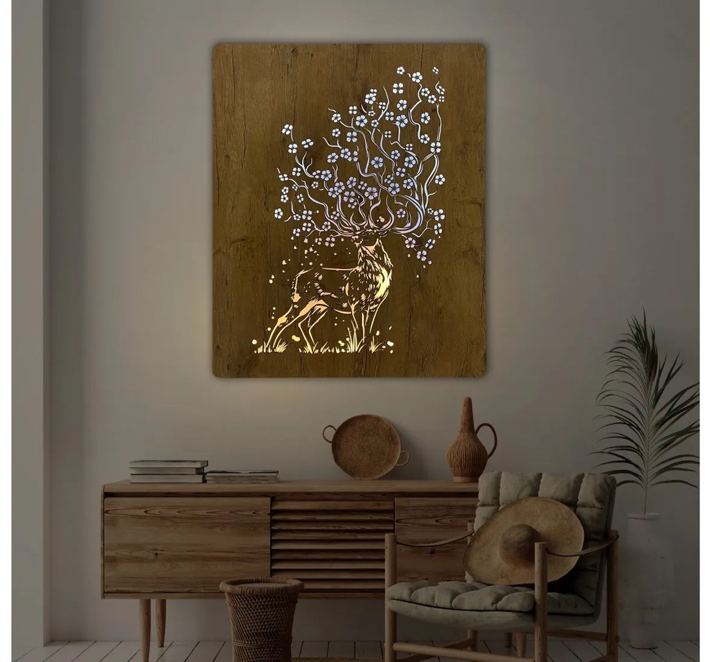 Li-Go "Jelen" světelný obraz 230V 70x100cm provedení povrchu: dub světlý