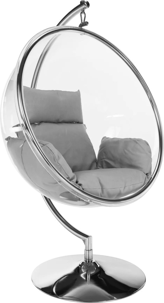 Závěsné křeslo se stojanem, transparentní/stříbrná/šedá, BUBBLE NEW TYP 3