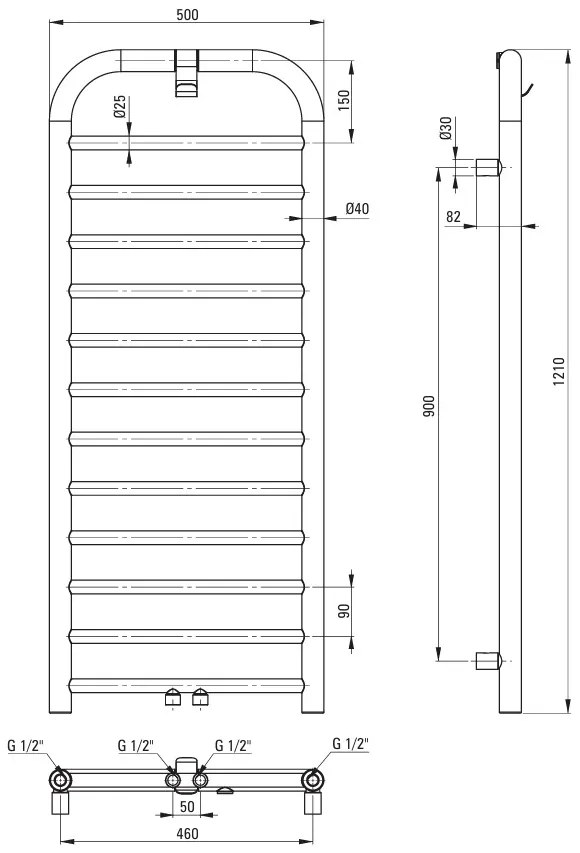 Deante Silia, koupelnový radiátor 500x1210 mm, 458W, broušená ocel, DEA-AGI_FG41