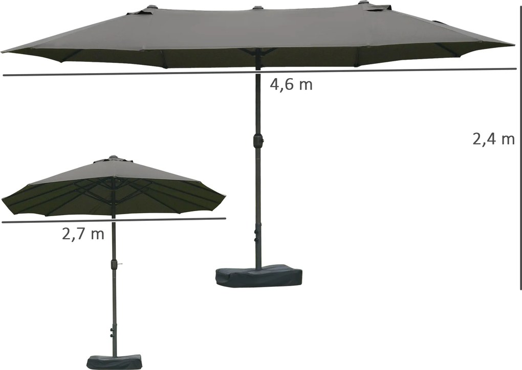 Zahradní slunečník Outsunny dvojitý slunečník s ruční klikou tmavě šedý ovál 460 x 270 x 240 cm | Aosom