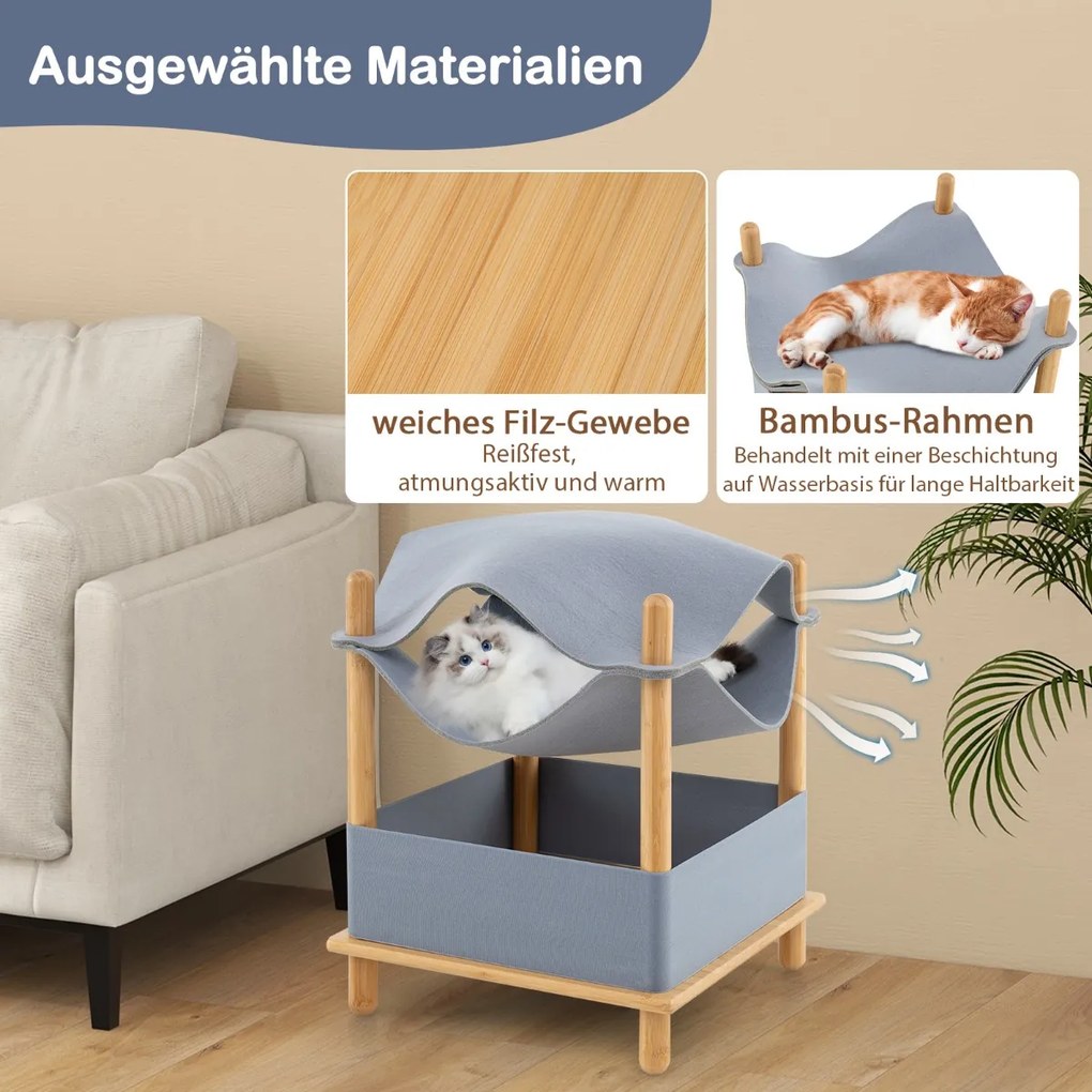 Costway Cat House 2patrový bambusový vyvýšený lůžko pro kočky s úložným