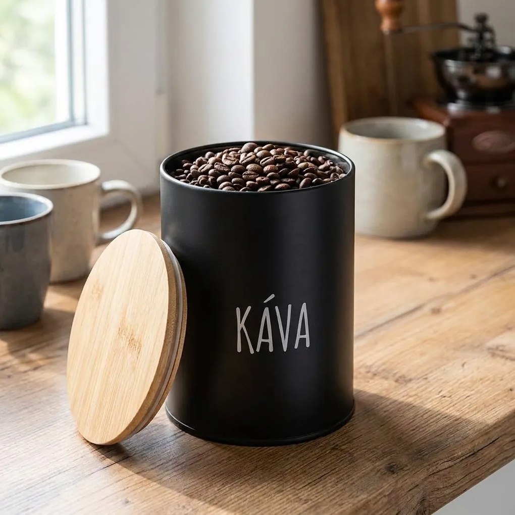 Orion Dóza na kávu, plechová, černá, s bambusovým víkem, 0,8l, KÁVA