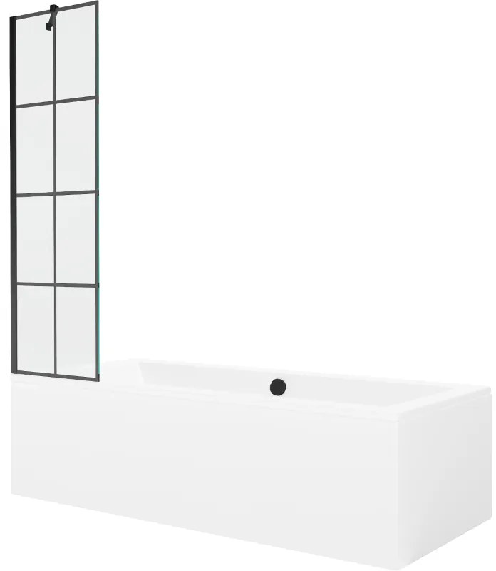 Mexen Cube vana obdélníková 180 x 80 cm s krytem a 1-křídlovou zástěnou 50 cm, černý vzor - 550518080X9505007077