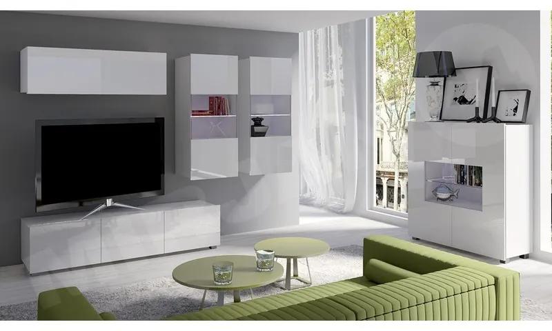 Obývací stěna Bralani VI, Barva: černá + černá lesk / bílá + bílá lesk, Osvětlení: osvětlení LED - modré