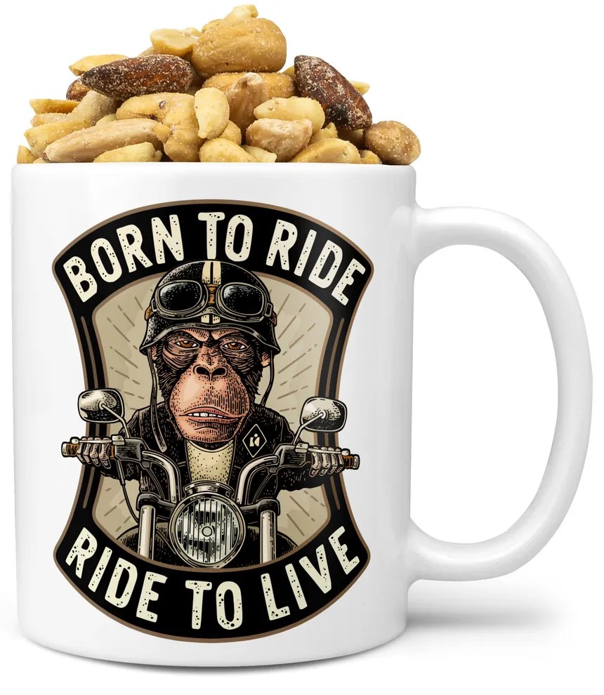 Hrnek Born to ride (Náplň hrníčku: Směs slaných oříšků)