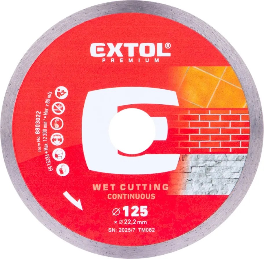 Diamantový řezný kotouč celoobvodový extra tenký 125 × 22,2 × 1,1 mm EXTOL PREMIUM 8803022