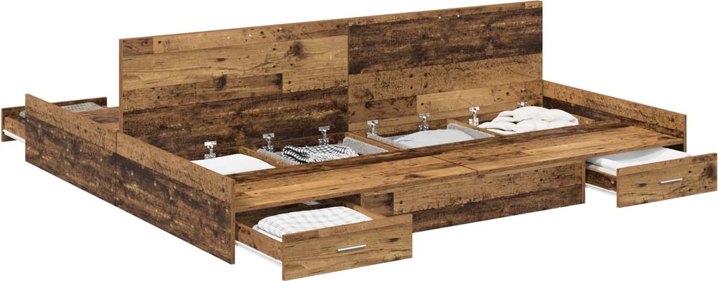 Rám postele s úložným prostorem s čelo Staré dřevo 200 x 200 cm 3335267