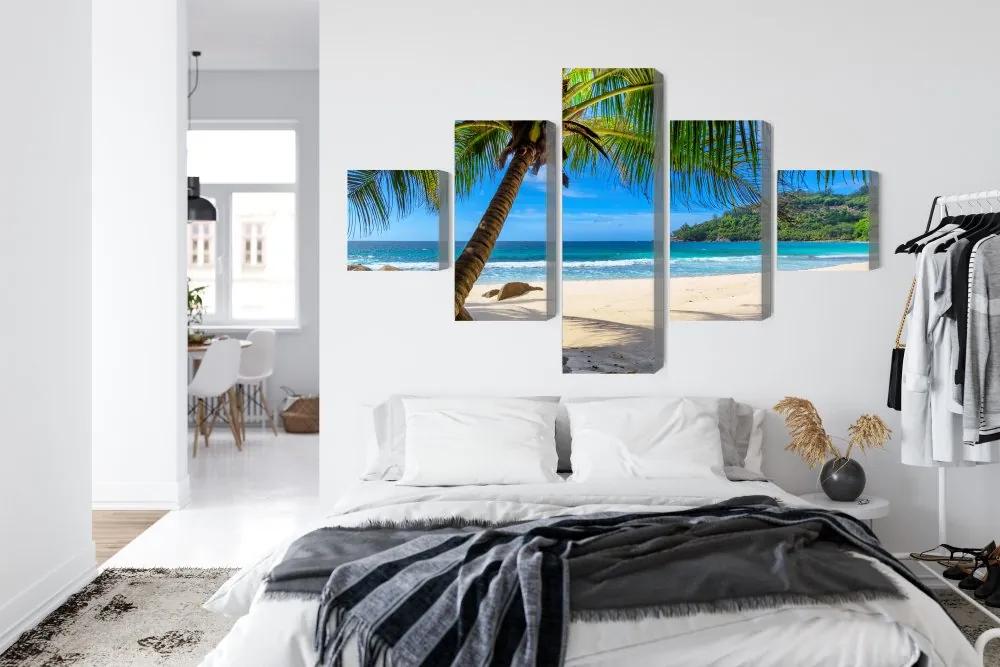 Vícedílný obraz Tropická Pláž S 3D Palmou Nedostatek Nedostatek Přírodní plátno 200x120