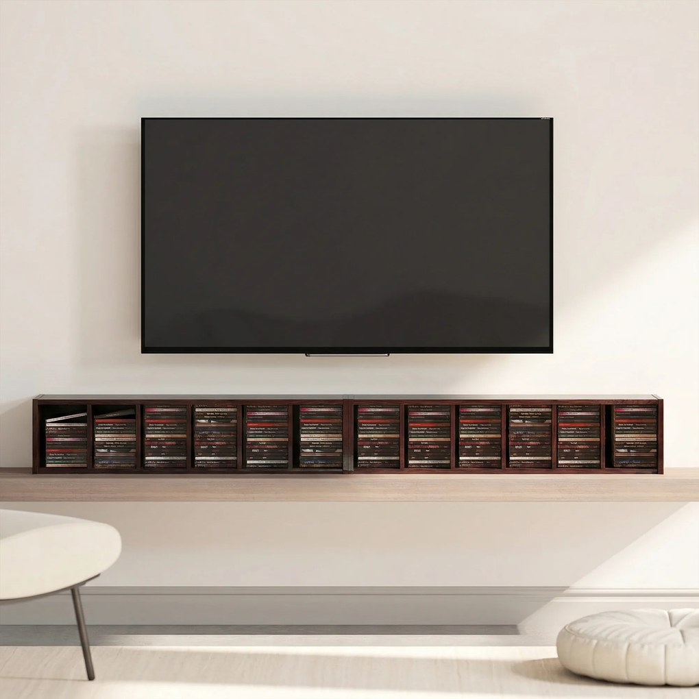 HOMCOM 2dílná sada sloupových regálů, úložný prostor na CD a DVD, 12 přihrádek, 21 x 22,5 x 88,5 cm, kapacita 204 CD, hnědá