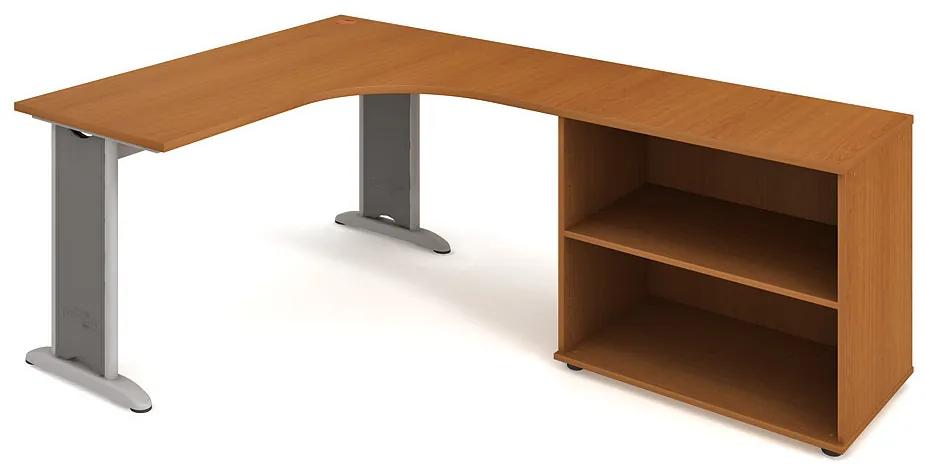 Sestava stolu a skříně levá 160 cm - Hobis Flex FE 60 H L Dekor stolové desky: buk, Barva nohou: Stříbrná