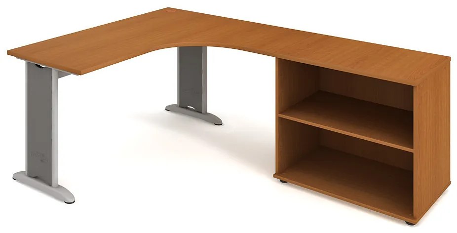 Sestava stolu a skříně levá 160 cm - Hobis Flex FE 60 H L Dekor stolové desky: olše, Barva nohou: Stříbrná