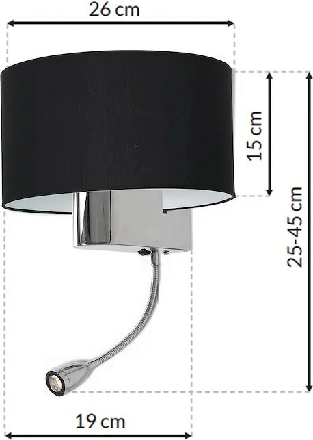 Nástěnné svítidlo Napoli, 1x černé textilní stínítko + 1xLED 1w, ch