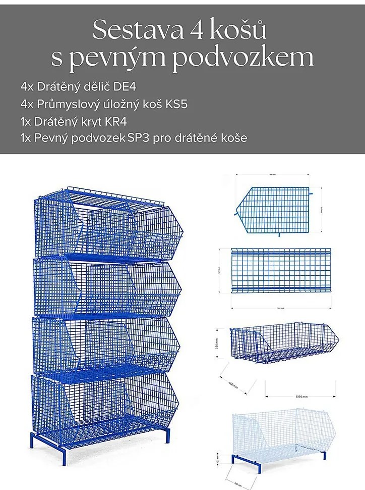 FEROPLAST spol. s.r.o Průmyslový úložný koš KS5, kompletní set 4 košů na pevných nohách