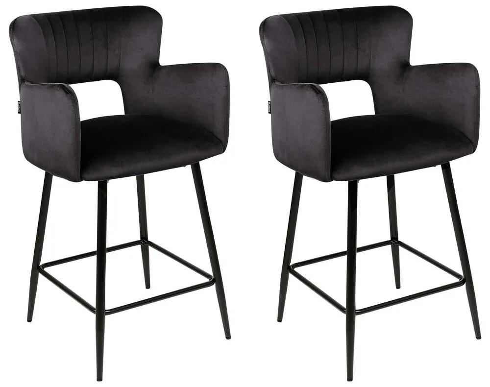 Sada 2 sametových barových židlí černé SANILAC Beliani