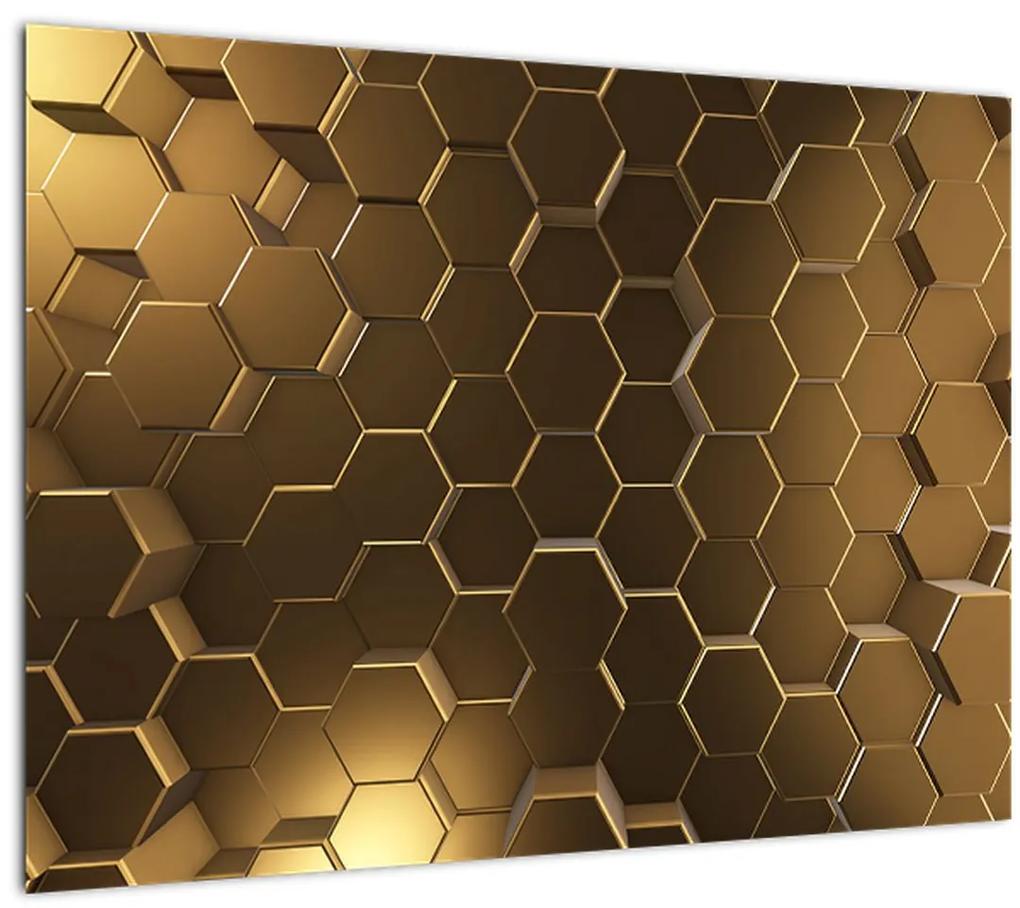 Skleněný obraz - Zlaté hexagony (70x50 cm)