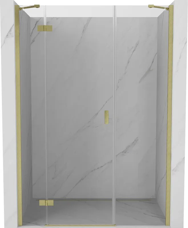 Mexen Mist-H, 1-křídlé sprchové dveře levé 130 cm, čiré sklo, zlatý matný profil, 8A5-130-001-55-00-L