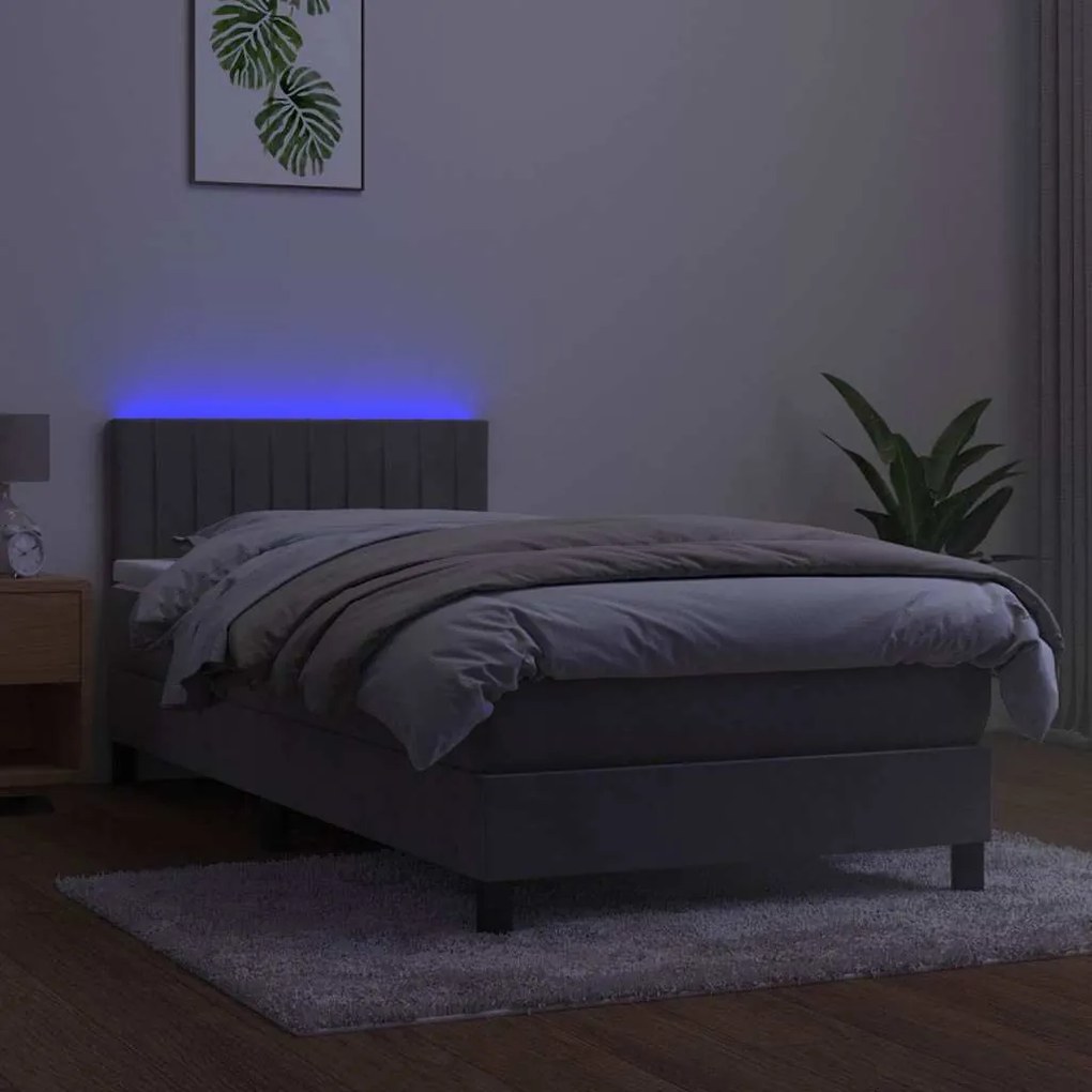 Box spring postel s matrací a LED světle šedá 100x200 cm samet 3134507