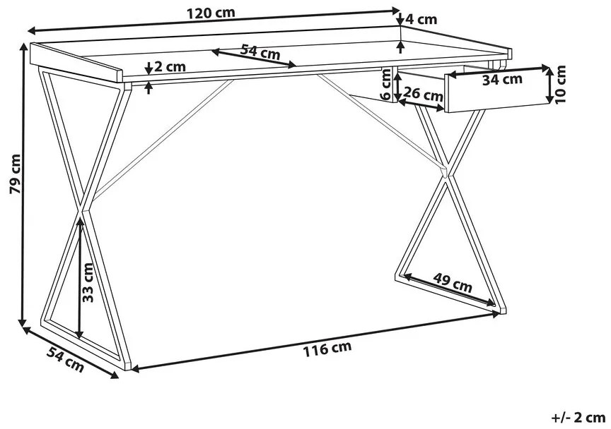 Psací stůl se zásuvkou 120 x 54 cm tmavé dřevo/černý NOXON Beliani