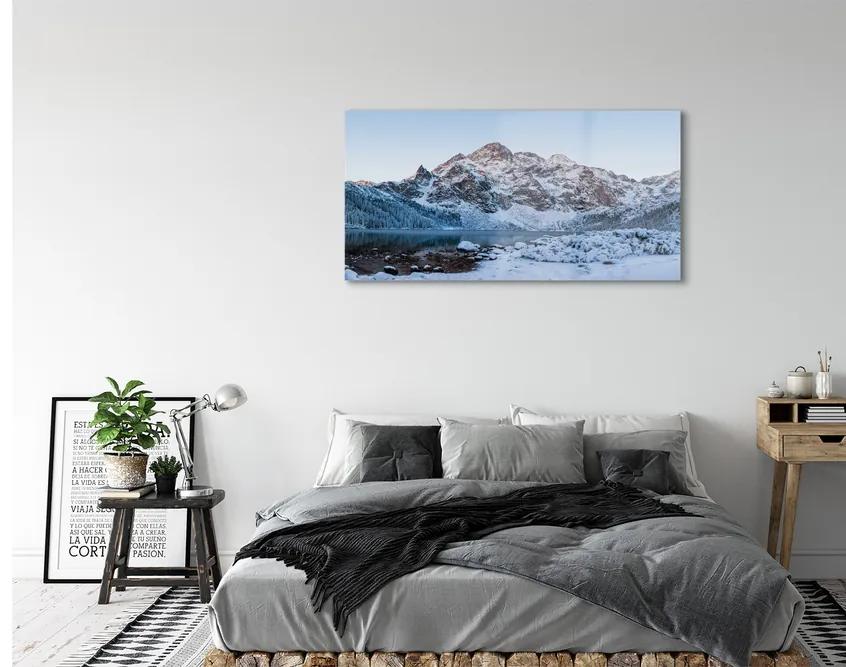 akrylový obraz Horské zimní jezero 125x50 cm