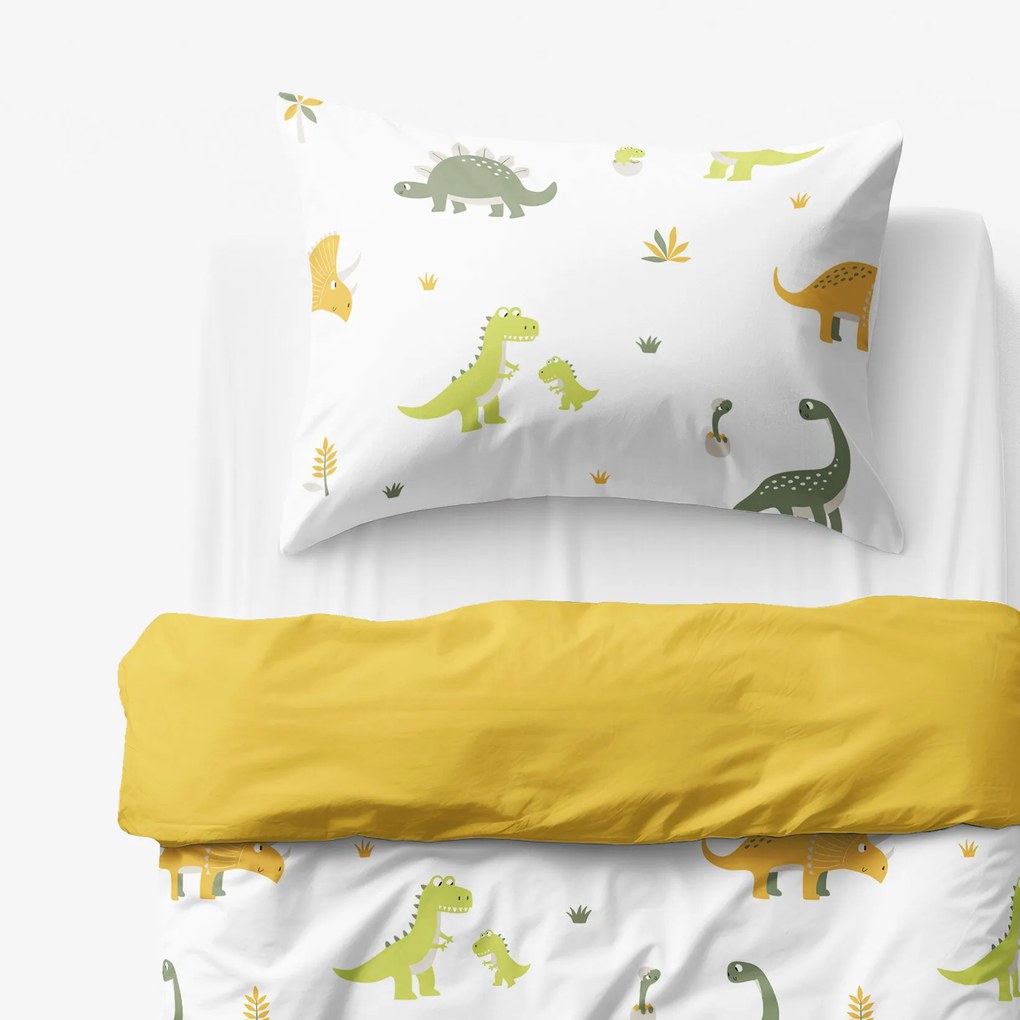 Goldea dětské bavlněné povlečení duo - dinosauří dobrodružství s medově žlutou 150 x 200 a 50 x 60 cm