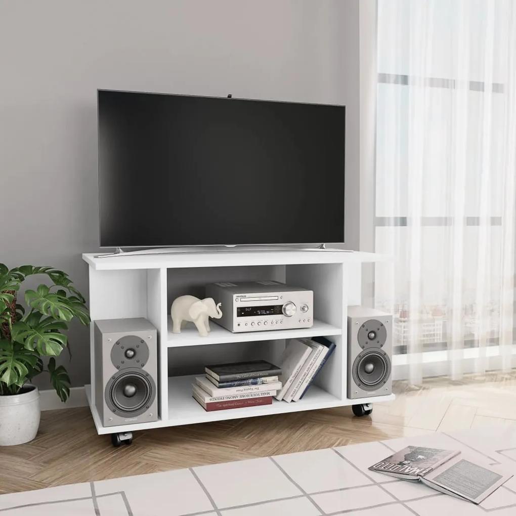 TV stolek s kolečky bílý 80 x 40 x 45 cm kompozitní dřevo - Default Title