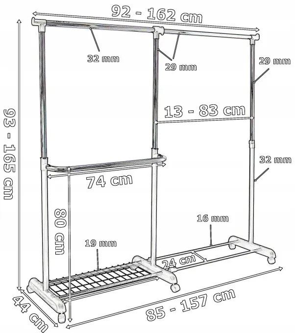 Věšák RUFO na kolečkách, bílý