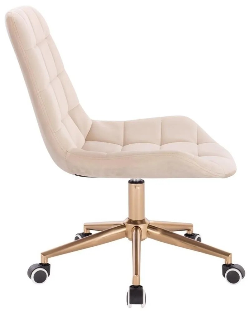 LuxuryForm DESIGN Otočná židle PARIS VELUR na zlaté podstavě s kolečky - krémová