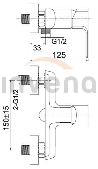 Invena Nyks, nástěnná vanová baterie bez sprchové sady, chrom lesklý, INV-BW-28-001-S