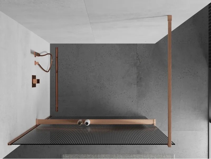 Mexen Kioto+, sprchová zástěna Walk-In s poličkou a věšákem 100 x 200 cm, 8mm sklo s žebrovým vzorem, měděný matný profil, 800-100-121-65-09