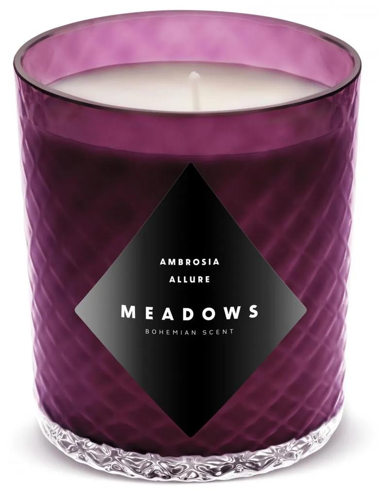 MEADOWS Luxusní vonná svíčka Ambrosia Allure, fialová barva, sklo