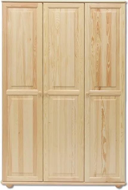 Prostorná třídveřová šatní skříň Avaril, masiv borovice, 120x190x60 cm