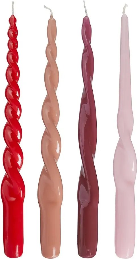 TWISTED Sada svíček 4 ks 29 cm - červená