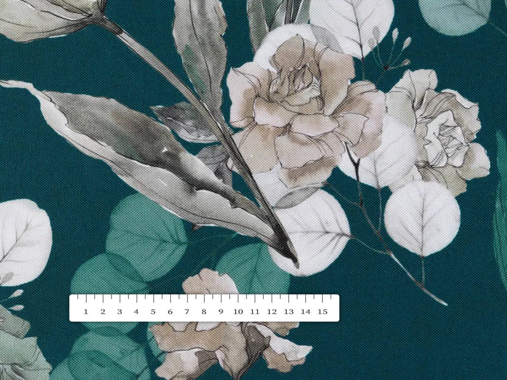 Biante Dekorační povlak na polštář TF-058 Květy s eukalyptem na tmavě zeleném 45 x 45 cm
