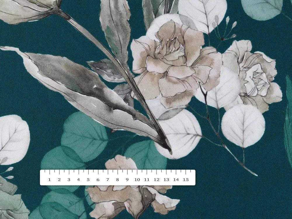 Biante Teflonový čtvercový ubrus TF-058 Květy s eukalyptem na tmavě zeleném 80x80 cm