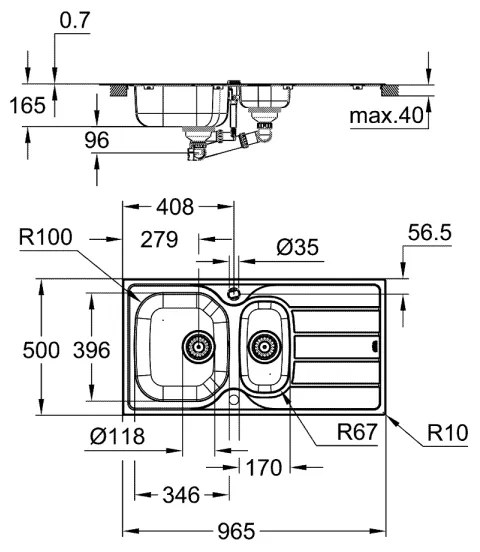 GROHE 31564SD1 - Dřez K200 965 × 500 mm nerez