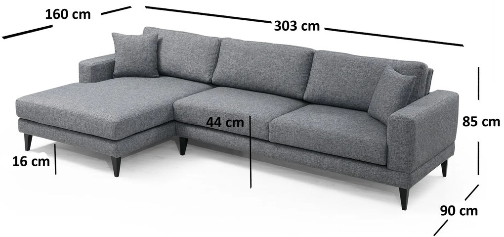 Hanah Home Rohová pohovka NORDIC tmavě šedá levá 560ARE1112