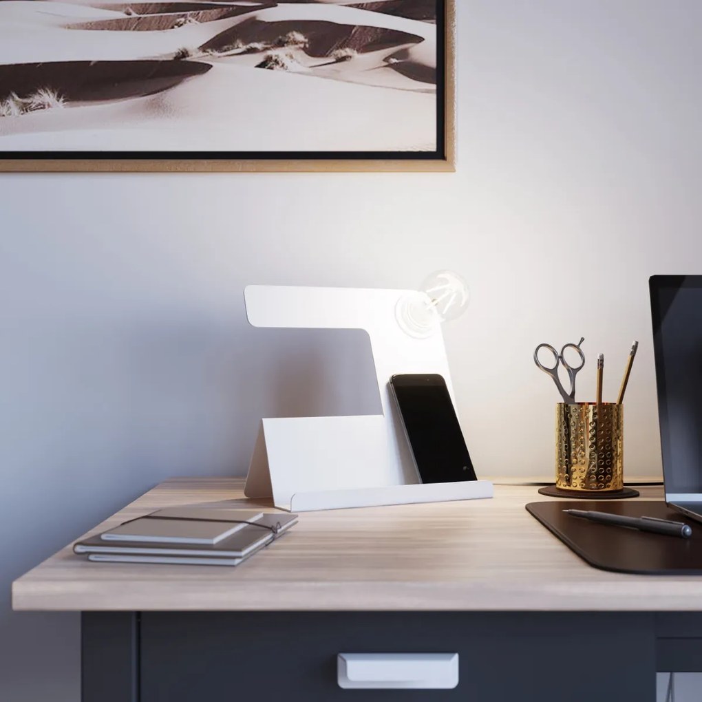 Stolní lampa Incline, bílé tělo svítidla