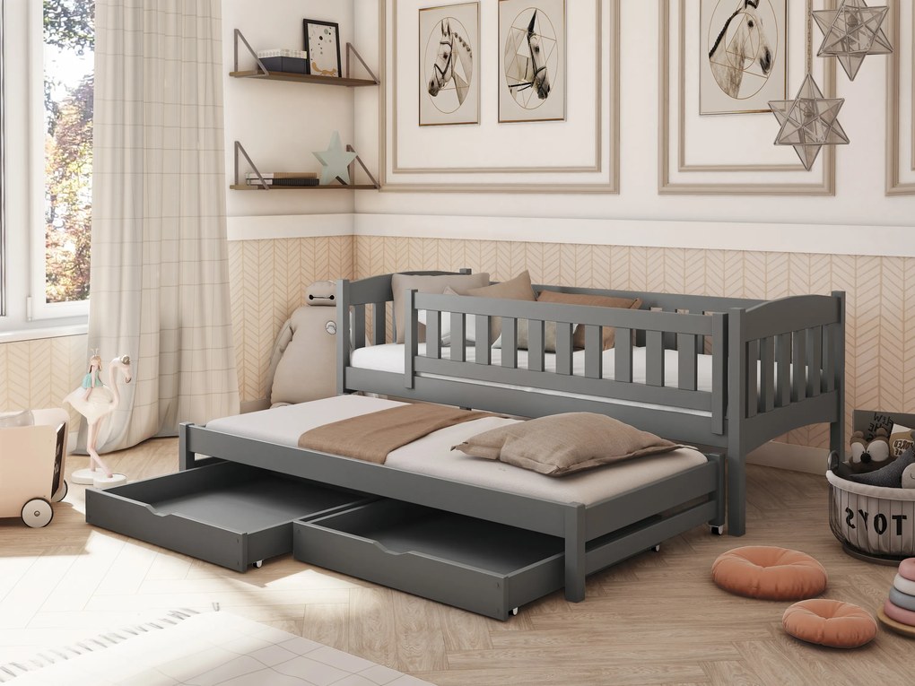 Dětská postel 90 cm Amalia (s roštem a úl. prostorem) (grafit). 1013050