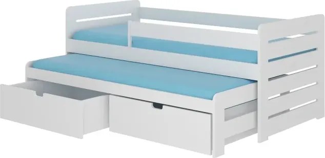 Postel dvojitá s bariérou TOMI 180x80 bílá (87 x 80) cm – 2 zásuvky na lůžkoviny místo další komody