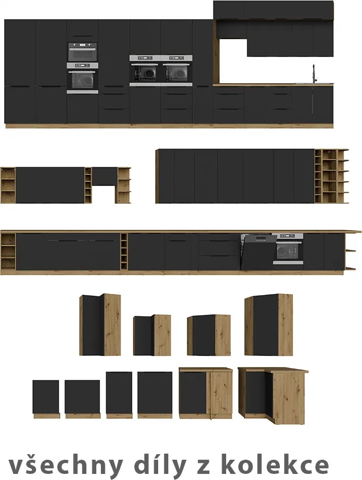 ARIA ac | horní kuchyňská skříňka 60x60 GN-90 2F (90°) rohová s policemi | VYSOKÁ | 60x60 cm | artisan/černá