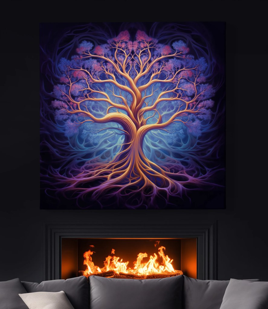 Obraz na plátně - Fialovo zlatý strom života FeelHappy.cz Velikost obrazu: 100 x 100 cm