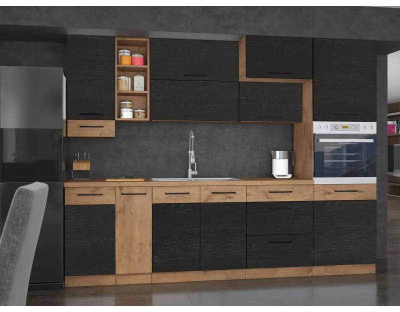 Kuchyňe Woodline III, Barva: dąb lancelot / dark wood, Osvětlení: bez osvětlení, Dřez: ne, Pracovní deska do kuchyně: bez pracovní desky