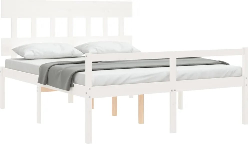 Postel s čelem pro seniory bílý 160x200 cm masivní dřevo 3195427
