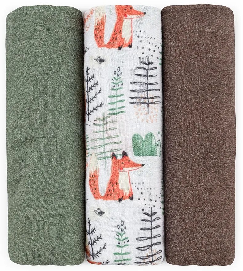 Petite & Mars Sada plen bambusová mušelínová 3 ks Moussy 68 x 68 cm Petite&Mars Forest Fox